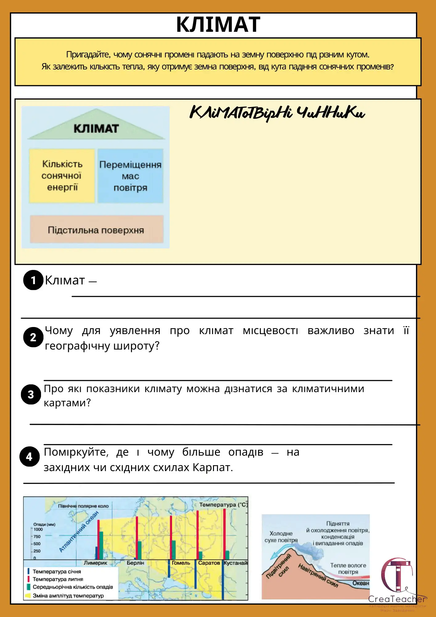 Робочий аркуш Клімат Кліматичні пояси Різне