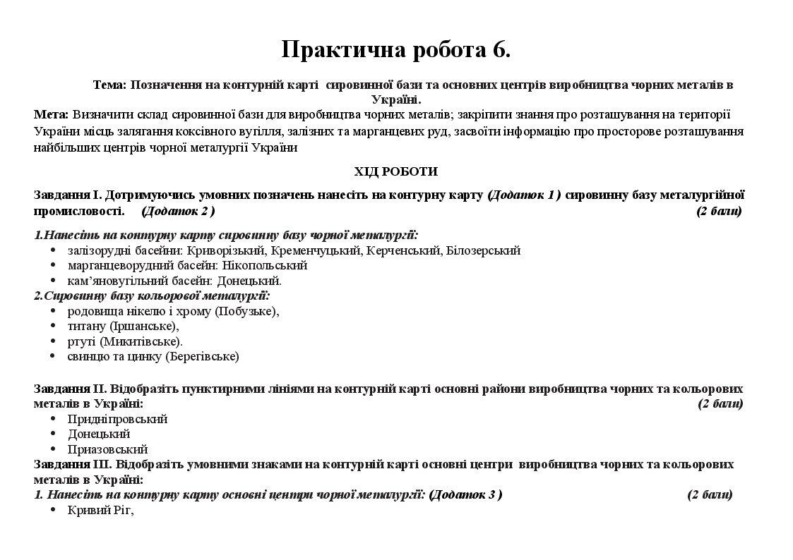 9 клас Практична робота 6 Тема Позначення на контурній карті