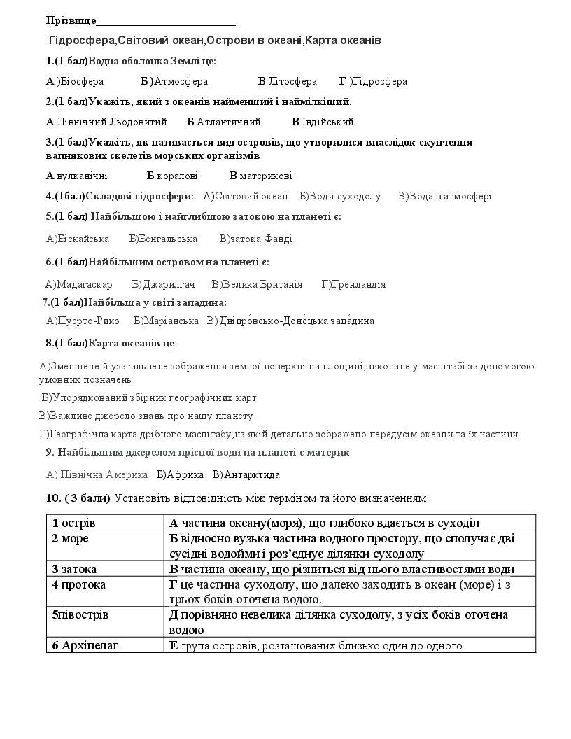 Гідросфера Світовий океан Острови в океані Карта океанів Географія