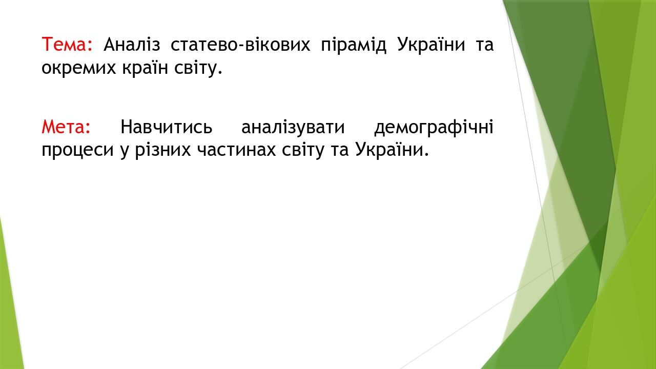 8 клас Практична робота № 11 Аналіз статево вікових пірамід України та окремих країн світу