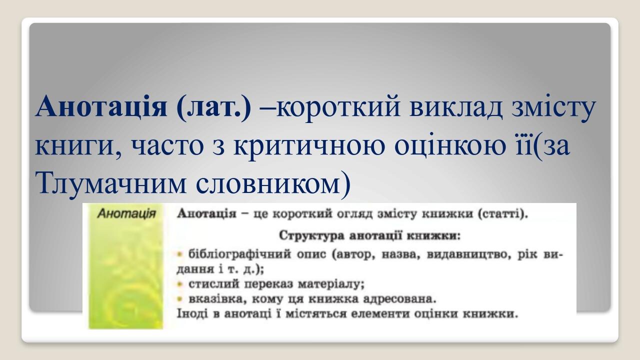 Презентація Складання анотації на книжку з використанням прислівників 7клас Презентація