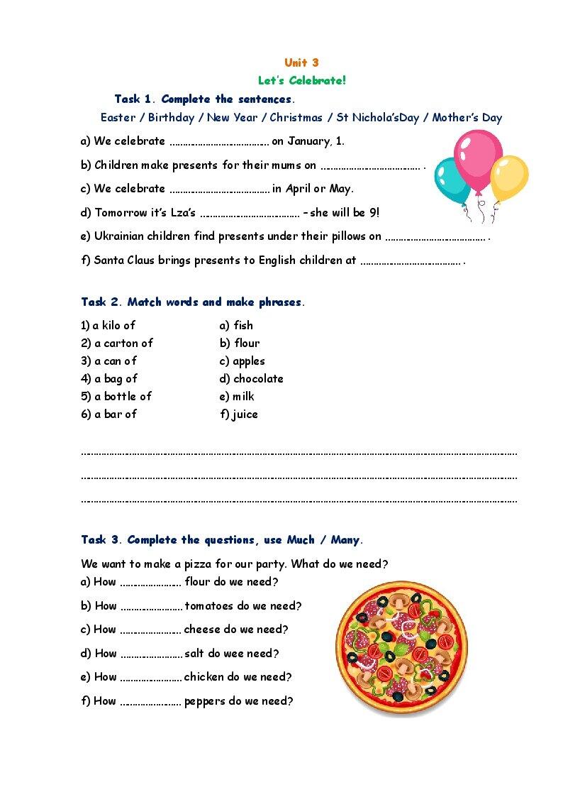 Diagnostic Test Unit 3 Lets Celebrate Діагностична робота Давайте святкувати для учнів 4