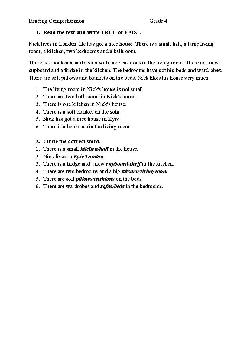 Reading Comprehension "My House" | Тест. Англійська мова