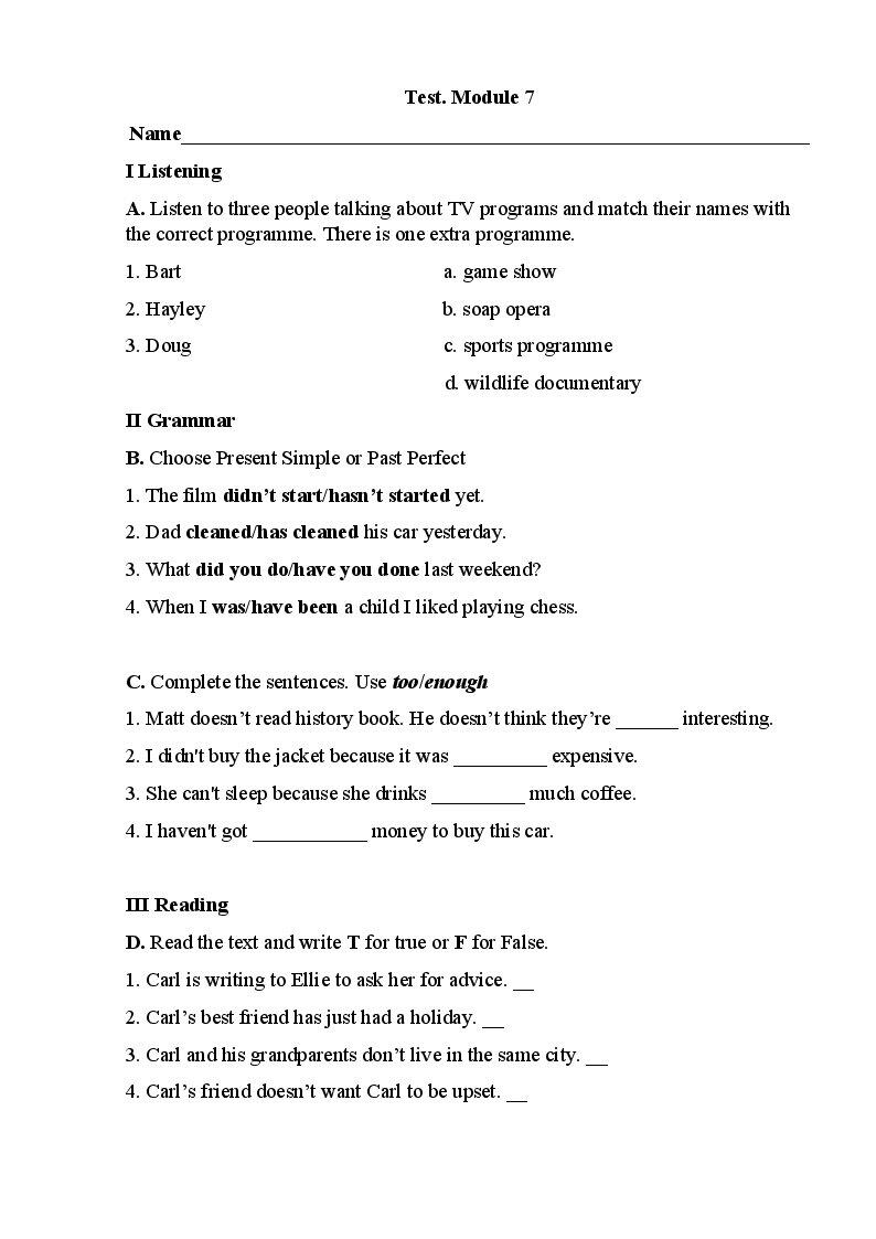 Діагностична робота з теми "Teen life" до підручника Full Blast 6, Module 7 | Тест. Англійська мова