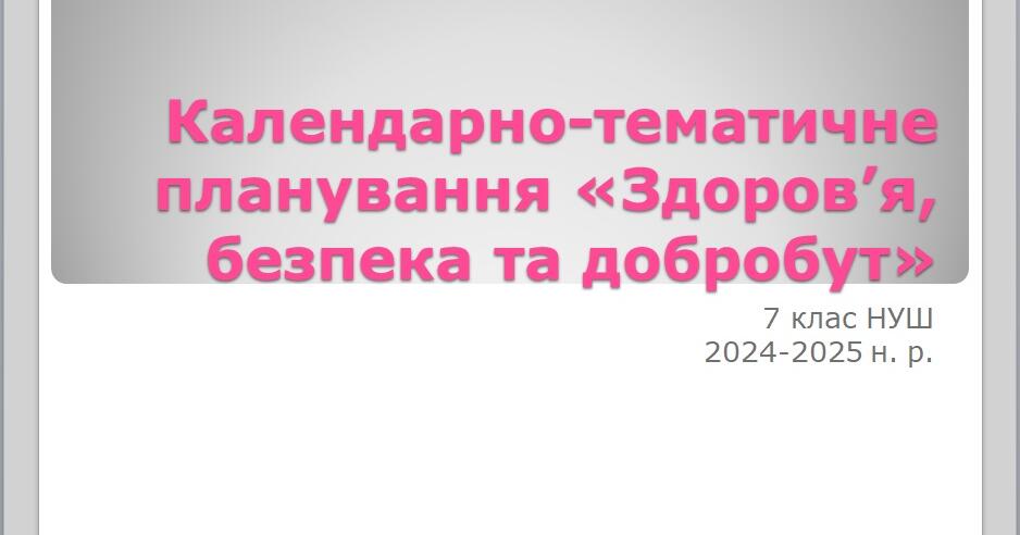 7 клас НУШ Календарно тематичне планування уроків Здоровя безпека та добробут ІІ семестр