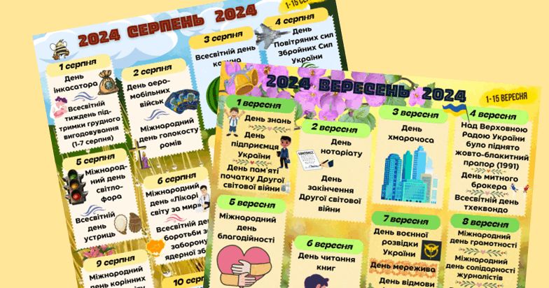 Календар памятних дат міжнародних днів на серпень вересень 2024