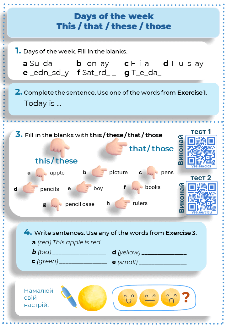 Prepare 5. Days of the week. Demonstrative pronouns. Робочий аркуш ...