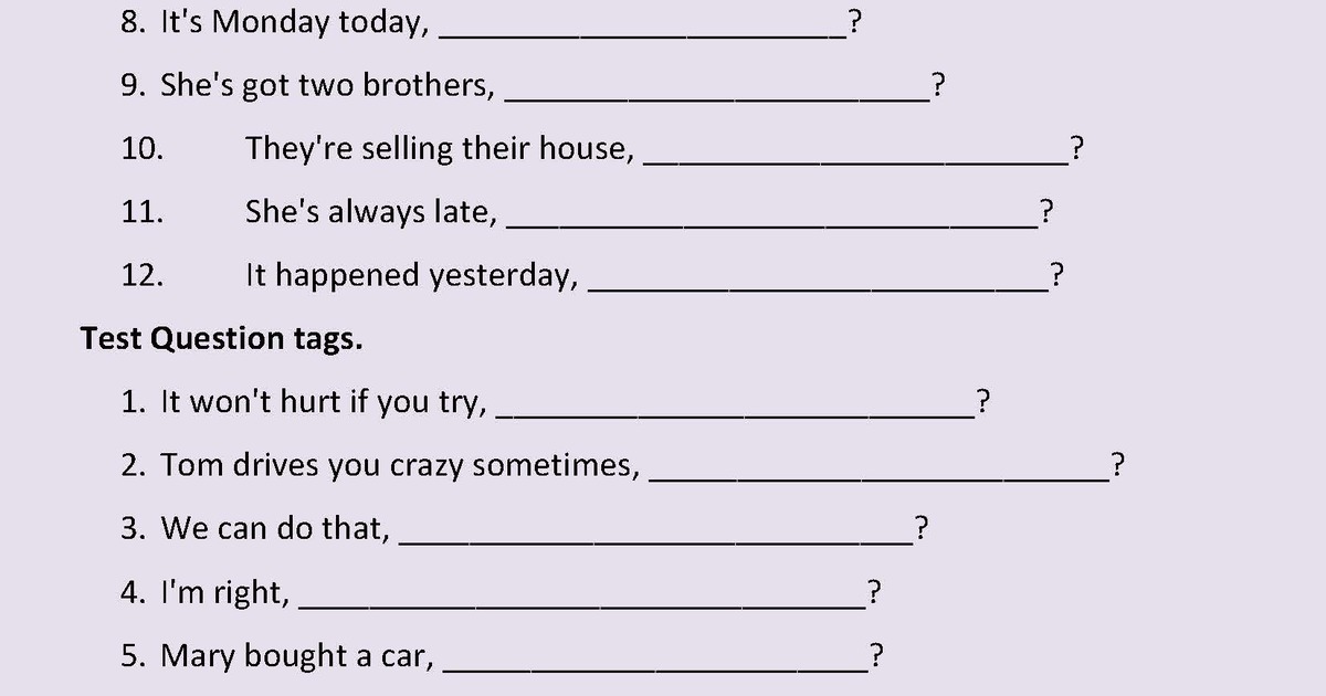 Question tags (Disjunctive questions) | Тест. Англійська мова