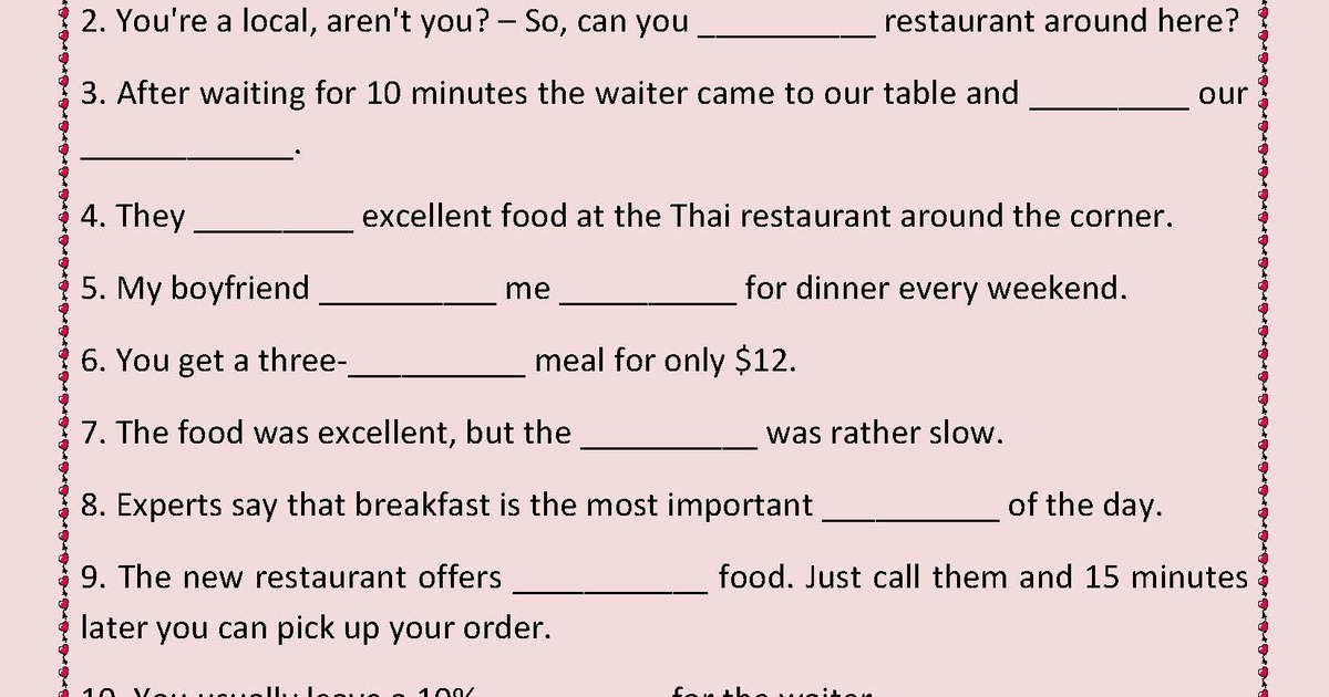 Meals and Eating out | Тест. Англійська мова