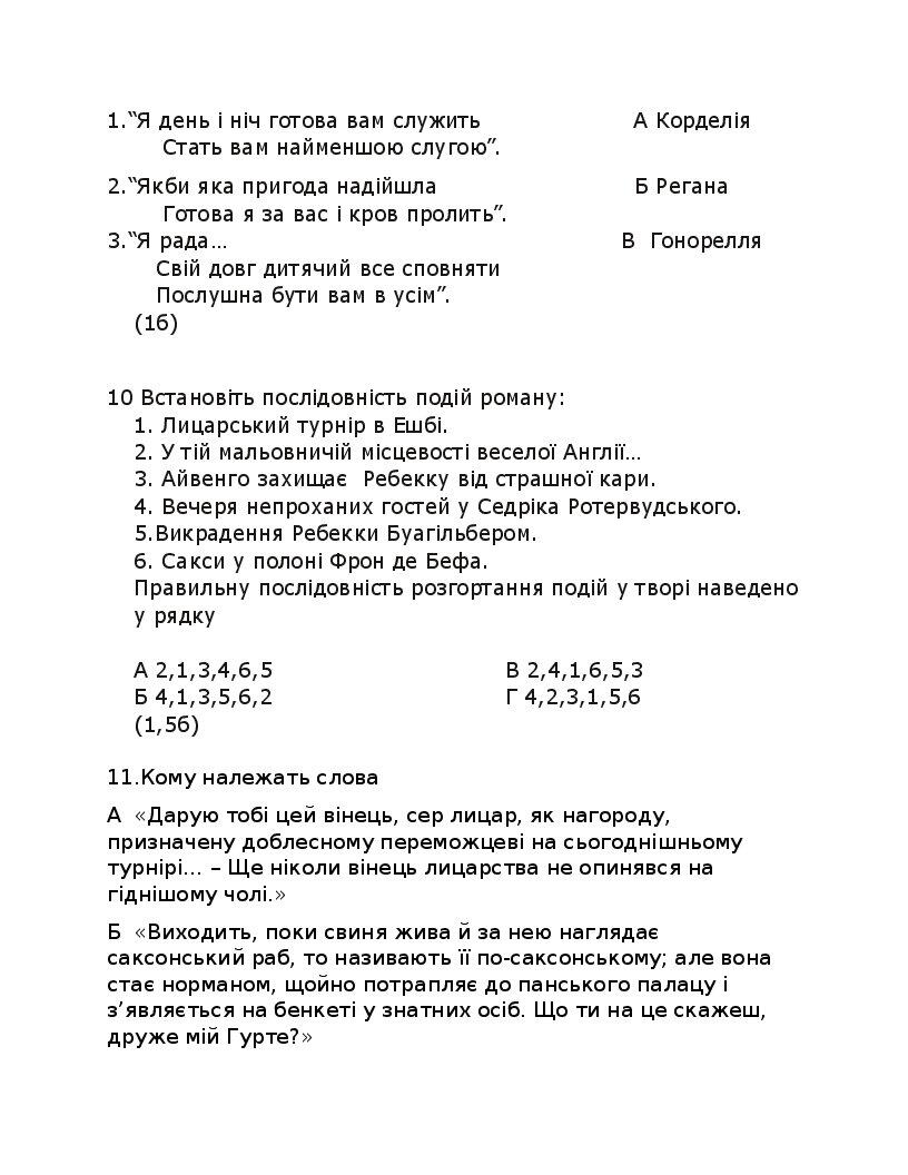 КОМПЛЕКСНА ПІДСУМКОВА РОБОТА за 4 групами результатів із зарубіжної