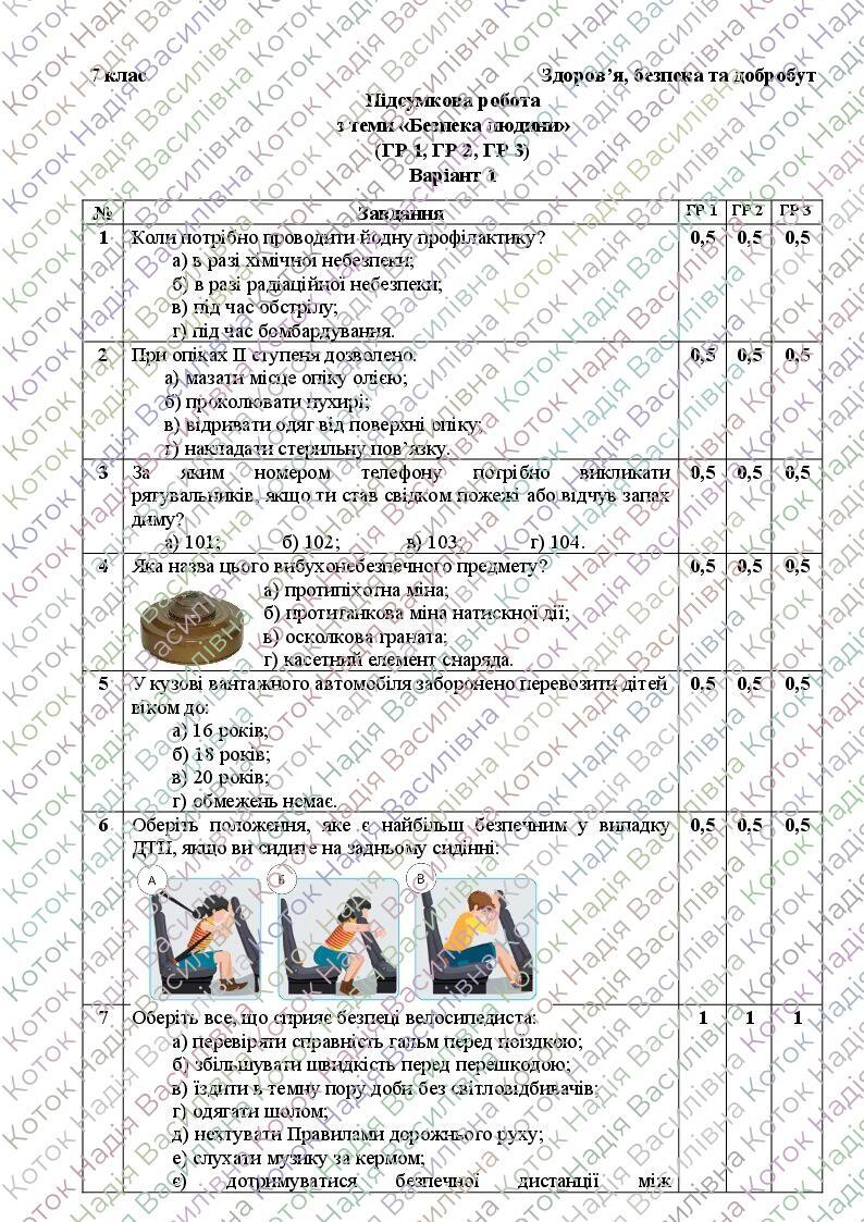 Підсумкова робота Безпека людини ЗБД 7 клас НУШ Інші методичні
