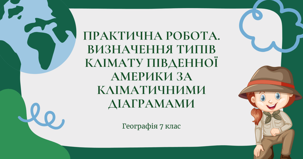 Практична робота для 7 класу НУШ на тему Визначення типів клімату Південної Америки за