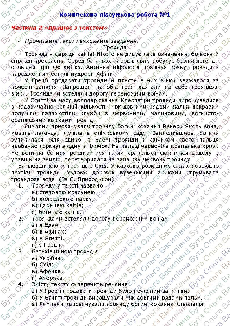 Комплексна підсумкова робота №1 з теми Повторення вивченого в 6 класі ГР 2 і ГР 4 Інші